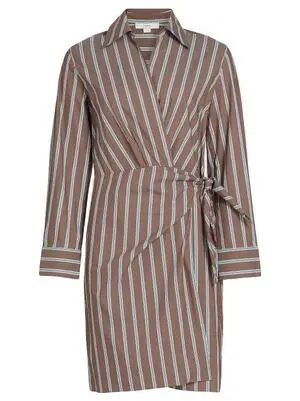Vince Striped Cotton Wrap Minidress - Brown Multi