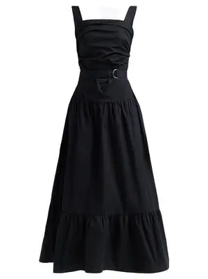 Proenza Schouler White Label Natalie Stretch-cotton Tie-waist A-line Midi Dress - Black