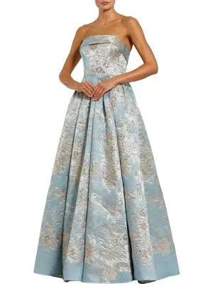 Mac Duggal Cocktail Floral-brocade Pleated Ballgown - Blue Multi