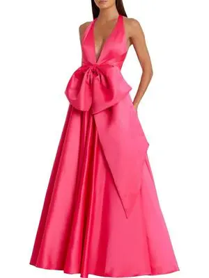 Mac Duggal Prom Oversized-bow Satin Sleeveless Gown - Hot Pink