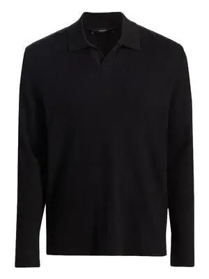Vince Macro Rib-knit Johnny Collar Shirt - Black