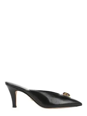 Veronica Beard Rochelle 75mm Cabochon Leather Mules - Black