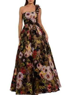 Mac Duggal Floral Organza Gown - Black Multi