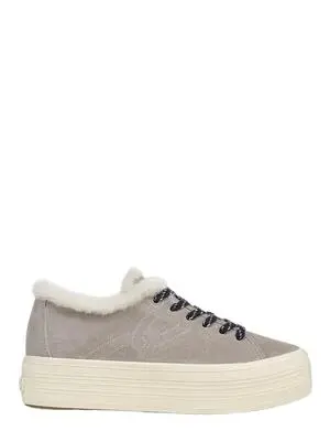 Veronica Beard Truett Shearling-lined Suede Low-top Sneaker - Cobblestone