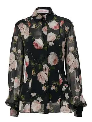 Carolina Herrera Chalet Floral Silk Blouse - Black Multi