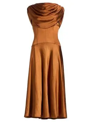 Amsale Satin Cowlneck Cocktail Dress - Copper
