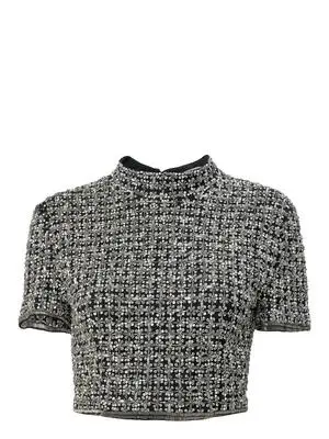Carolina Herrera Chalet Embellished Short-sleeve Crop Top - Black Multi