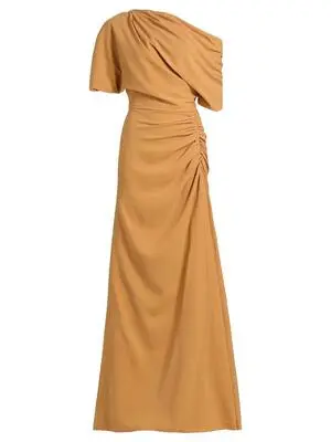 Amsale Asymmetric Ruched A-line Gown - Apricot