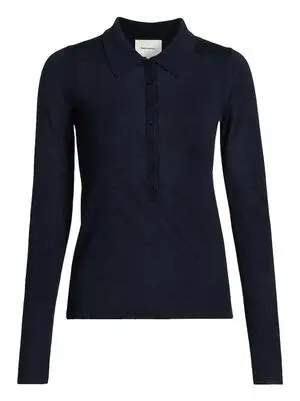 REFORMATION Wool Knit Polo Shirt - Navy