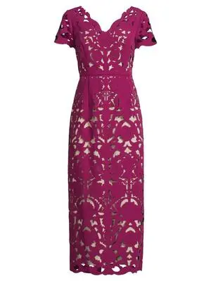 Shani Floral Crepe Laser-cut Midi-dress - Raspberry Beige