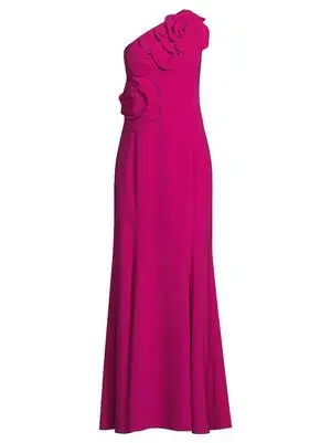Shani One-shoulder Floral Appliqué Crepe Gown - Fuchsia