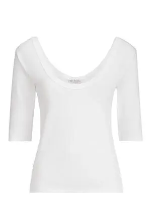 Brunello Cucinelli Stretch Cotton Ribbed Jersey T-shirt With Monili - White