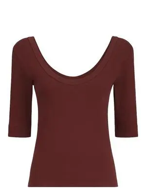 Brunello Cucinelli Stretch Cotton Ribbed Jersey T-shirt With Monili - Wine