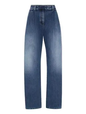 Brunello Cucinelli Comfort Cotton Denim Loose Curved Jeans With Monili - Medium Denim