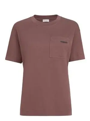 Brunello Cucinelli Cotton Jersey T-shirt With Shiny Tab - Grape