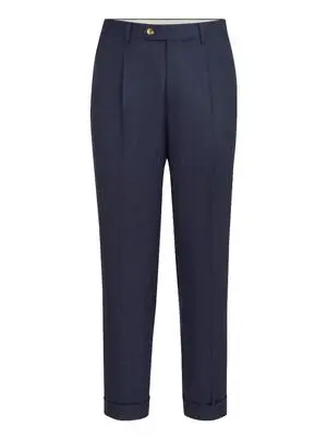 Brunello Cucinelli Virgin Wool Flannel Trousers With Pleats - Blue