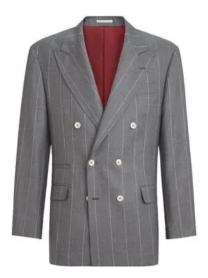 Brunello Cucinelli Virgin Wool Chalk Stripe One And A Half Breasted Tailor Blazer - Medium Grey