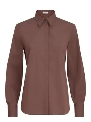 Brunello Cucinelli Stretch Cotton Poplin Shirt With Shiny Collar - Grape