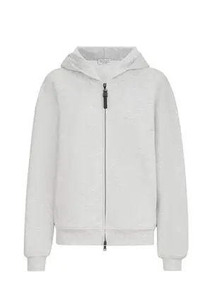 Brunello Cucinelli Cotton Smooth French Terry Sweatshirt With Shiny Zipper Pull Silver