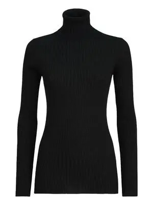 Brunello Cucinelli Lightweight Turtleneck Sweater In Sparkling Cashmere And Silk Rib Knit - Black