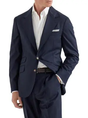 Brunello Cucinelli Virgin Wool Flannel Deconstructed Cavallo Blazer - Navy
