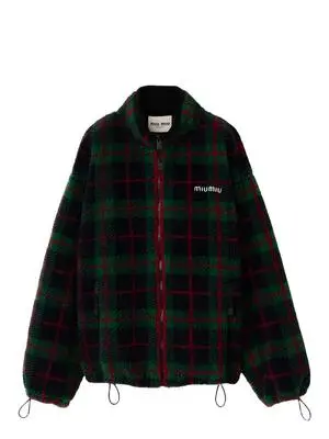 Miu Miu Checked Teddy Zipper Jacket Blue