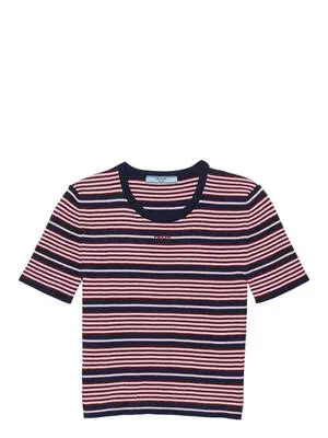 Prada Short-sleeved Striped Cotton Sweater - Blue Multi