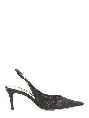 GIANVITO ROSSI Lyon 70mm Lace & Suede Slingback Pumps