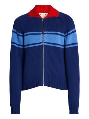 Marni Colorblocked Cotton Zip-front Cardigan - Ocean