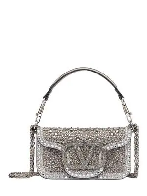 Valentino Garavani Small Locò Top Handle Bag With Rhinestones - Crystal