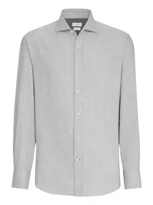 Brunello Cucinelli Stretch Cotton Chevron Flannel Shirt With Spread Collar - Grey