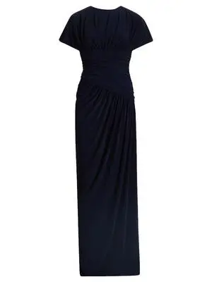 Amsale Draped Jersey Column Gown - Navy