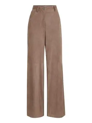Brunello Cucinelli Suede Baggy Trousers With Monili Light Brown