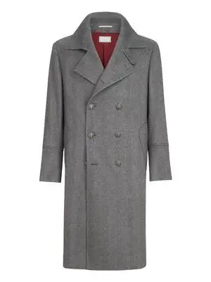 Brunello Cucinelli Cashmere Chevron Flannel One-and-a Half Breasted Coat - Medium Grey
