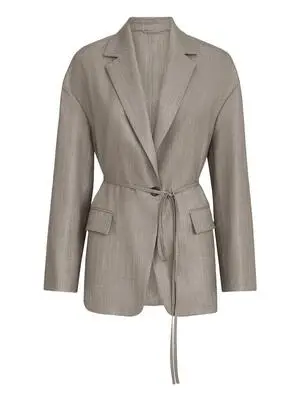 Brunello Cucinelli Sparkling Virgin Wool Pinstripe Blazer With Monili - Silver
