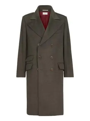 Brunello Cucinelli Lightweight Virgin Wool Cloth One-and-a Half Breasted Coat - Mud