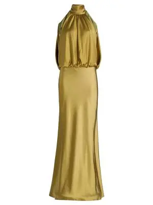 Amsale Draped Satin Halterneck Gown - Moss