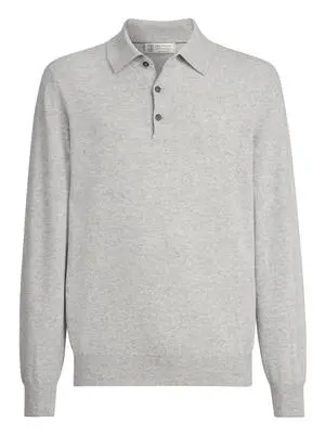 Brunello Cucinelli Cashmere Knit Polo Shirt Pebble