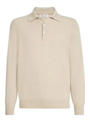 Brunello Cucinelli Cashmere Knit Polo Shirt Sand