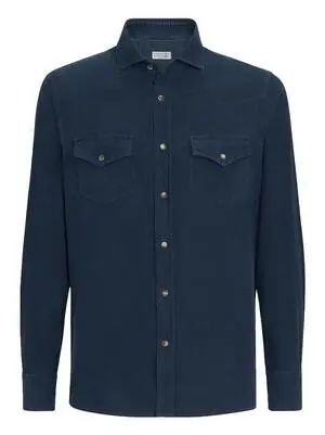 Brunello Cucinelli Gart Dyed Easy Fit Western Shirt - Blue