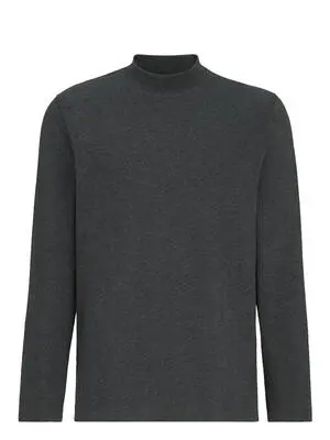 Brunello Cucinelli Cotton Jersey Long Sleeve Mock Neck T-shirt - Anthracite
