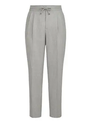 Brunello Cucinelli Virgin Wool Flannel Trousers With Drawstring And Double Pleats - Pearl Grey