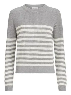 BRUNELLO CUCINELLI Sparkling Cotton Striped English Rib Sweater