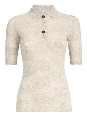 BRUNELLO CUCINELLI Silk, Alpaca And Wool Flower Lace Knit Polo