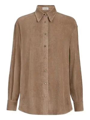 Brunello Cucinelli Fluid Corduroy Shirt With Monili - Espresso