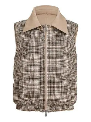 BRUNELLO CUCINELLI Twill And Prince Of Wales Reversible Down Vest With Detchable Leather Collar