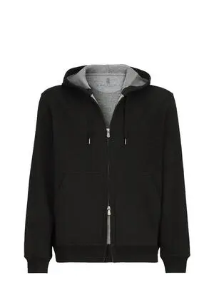 Brunello Cucinelli Cotton, Cashmere And Silk French Terry Double Cloth Hooded Sweatshirt - Black