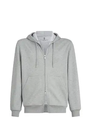 Brunello Cucinelli Cotton, Cashmere And Silk French Terry Double Cloth Hooded Sweatshirt - Medium Grey