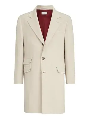 Brunello Cucinelli Lightweight Water-resistant Cashmere Coat With Double Vents Sand
