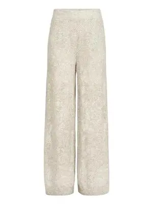 Brunello Cucinelli Lace Flowers Knit Track Trousers - Buff